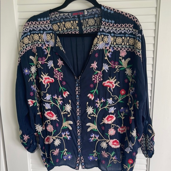 Johnny Was | Tops | Johnny Was Blue Embellished Blouse With Mandarin ...